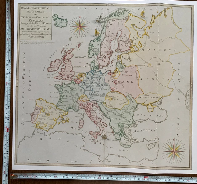 UNIQUE OLD HISTORICAL Antique rare travel game map of Europe: 1787 ...