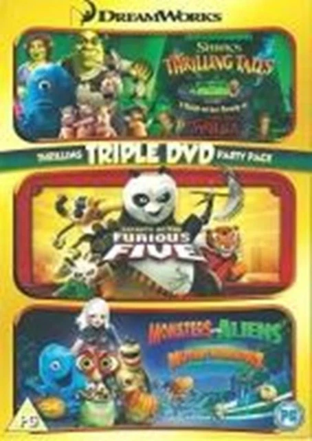 DREAMWORKS TRIPLE DVD Party Pack Shrek/Furious Five/MonstersVAliens DVD ...