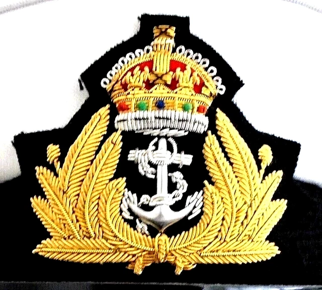 ROYAL NAVY KINGS Crown Officers Gold Bullion Wire Cap Badge King ...