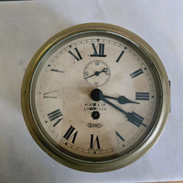 ANTIQUE, MECHANICAL, SHIP'S, Bulkhead Clock. Heath & Co Hezzanith Fully ...