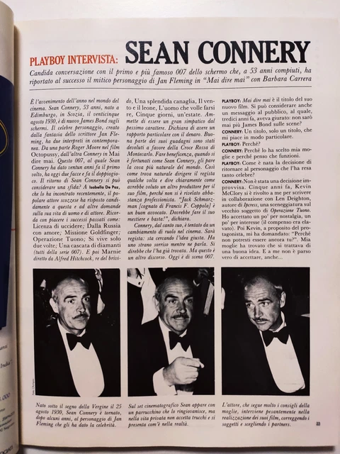 PLAYBOY ITALY 2 Febbraio 1984 Sean Connery-Lee Tweed-Marilyn Monroe-Bea ...