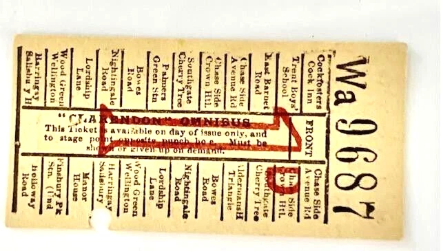LONDON BUS TICKET 1920;s CLARENDON OMNIBUS 1d PRIVATE COCKFOSTERS COCK ...