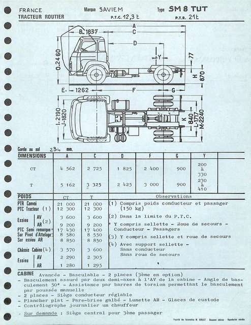 SAVIEM / FICHE TECHNIQUE / TRACTEUR ROUTIER SM 8 TUT de 1973 EUR 4,90 ... SAVIEM / FICHE TECHNIQUE / TRACTEUR ROUTIER SM 8 TUT de 1973 EUR 4,90 ...