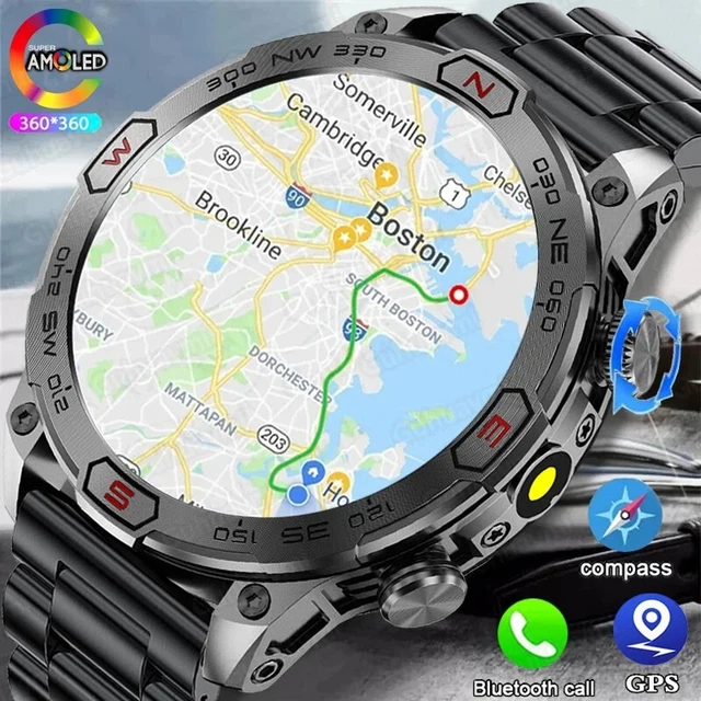 MILITARY GPS SMART Watch Men AMOLED HD Screen Heart Rate Blood Pressure ...