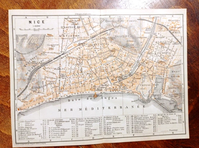 OLD MAP ANTICA mappa ancienne carte CENTRO CITTA DI NICE NIZZA BAIA ...
