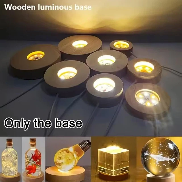 SOLID WOOD CIRCULAR Crystal Led Lamp Holder Illuminates Glass ...