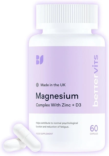 MAGNESIUM GLYCINATE COMPLEX Capsules Zinc D3 Sleep Muscle Support 60 £ ...