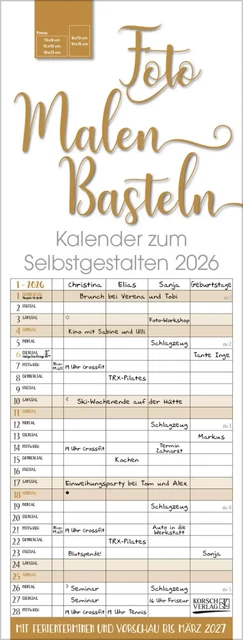 FOTO-MALEN-BASTELN FAMILIENTIMER GO*D 2026 Verlag Korsch Kalender ...