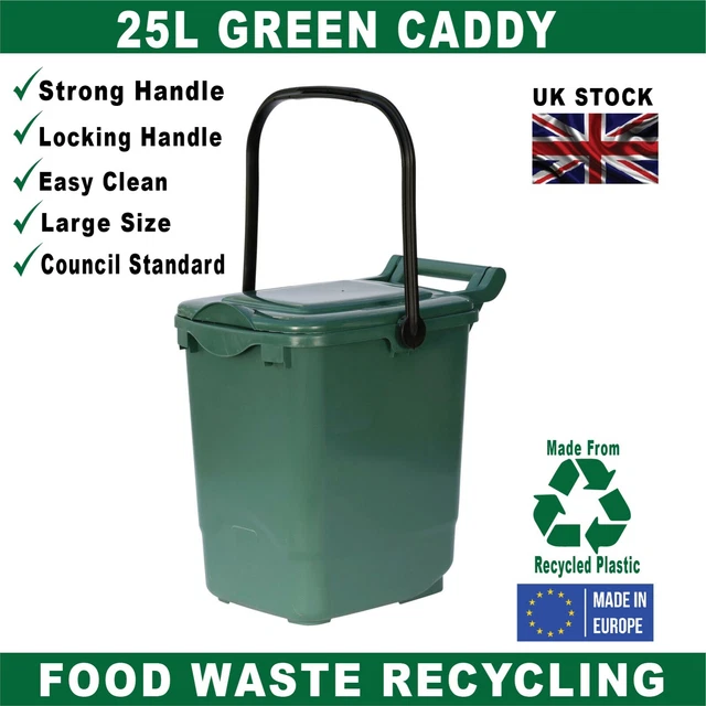 FOOD WASTE RECYCLING Caddy - Large Green 25 Litre 25L Kerbside Food ...