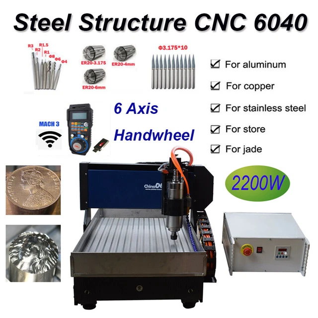 STEEL STRUCTURE CNC 6040 3/4 Axis 2.2KW Engraver Router Carving Milling ...