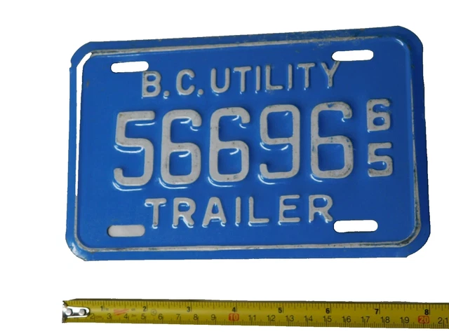 BRITISH COLUMBIA TRAILER Licence Plate 1965 Utility Vintage Canada Sign ...