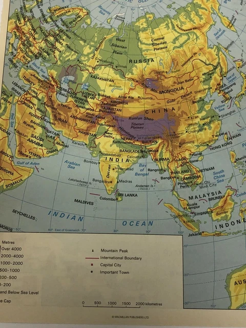 MAP 1987 ASIA JAPAN Physical And Political Maps Macmillan Original map-1987-asia-japan-physical-and-political-maps-macmillan-original