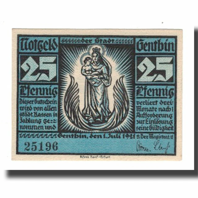 [#667478] BILJET, DUITSLAND, Genthin Stadt, 25 Pfennig, paysage, 1921 ...