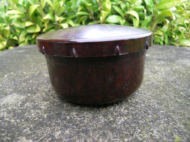 VINTAGE MOTTLED BROWN Bakelite Art Deco Li-Lo screw-on lidded storage ...