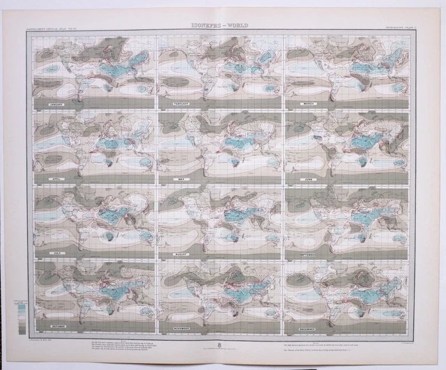 1899 GRAND TEMPS Meteorology Carte Isonephs Le Monde Nébulosité Annuel ...