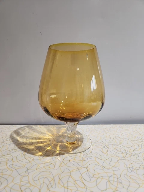 RETRO 1960/70S GIANT 9” AMBER GLASS BRANDY BALLOON CLEAR TWIST STEM £10 ...