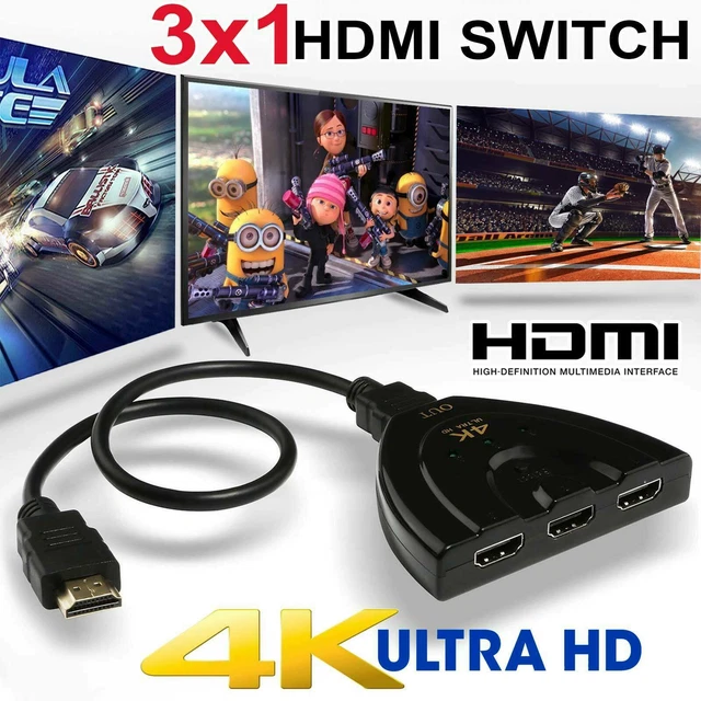 3 PORT 4K HDMI 2.0 Cable Auto Splitter Switch Switcher 3x1 Adapter HUB ...