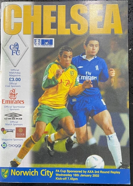CHELSEA V NORWICH City, FA Cup, 2001/02 £1.00 - PicClick UK