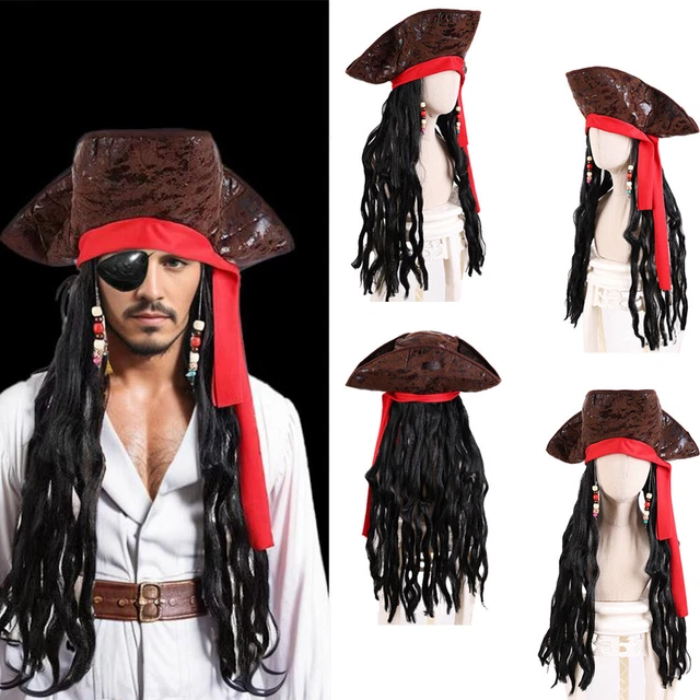 PIRATE HAT WITH DREADLOCKS Fancy Dress Party Costume Captain Jack ...