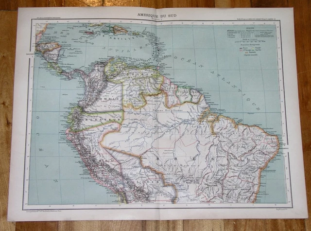 1899 ORIGINAL ANTIQUE Map Of Brazil Ecuador Colombia Peru Guiana South ...