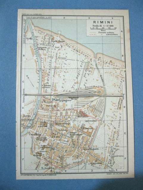 STAMPA ANTICA OLD print MAPPA PIANTA CARTA EMILIA ROMAGNA RIMINI 1916 ...