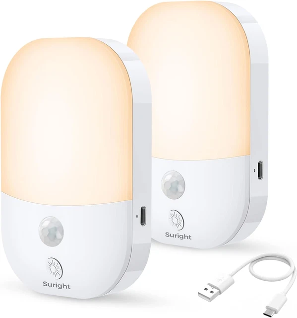 LED NIGHT LIGHT, 2 Pack Type-C Rechargeable Motion Sensor Light, 3 ...