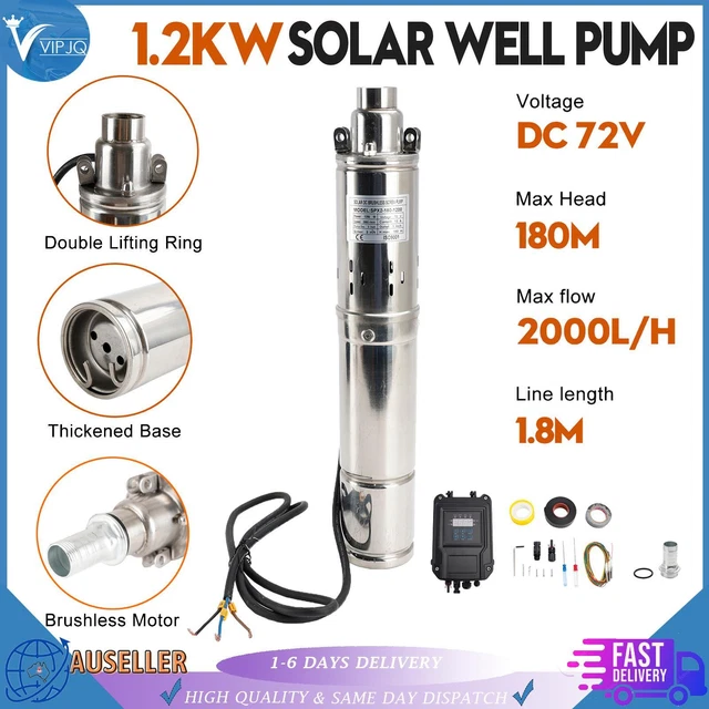 3& 72V 1.2KW MPPT Screw Solar Bore Pump Submersible Deep Well Hole Head ...