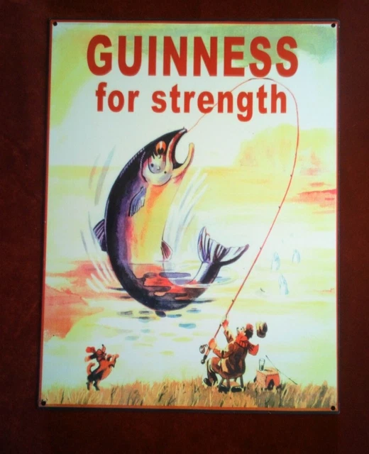 GUINNESS METAL SIGN Fishing Large Fish Bar Man Cave Advertising 40cm by ...