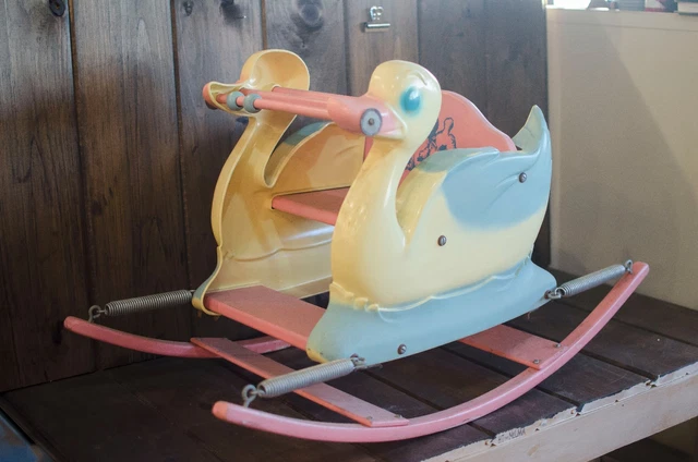 VINTAGE CHILDS ROCKER Delphos Bending Co, Spring Assisted Baby Duck toy ...