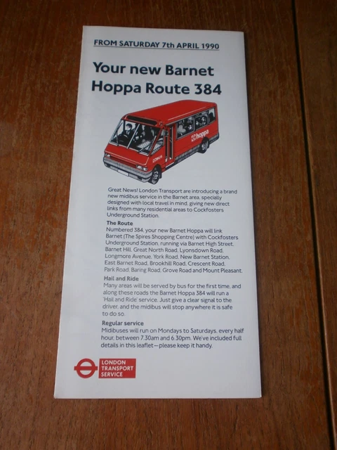 LONDON TRANSPORT TIMETABLE Leaflet-Route 384, 1990 £1.50 - PicClick UK