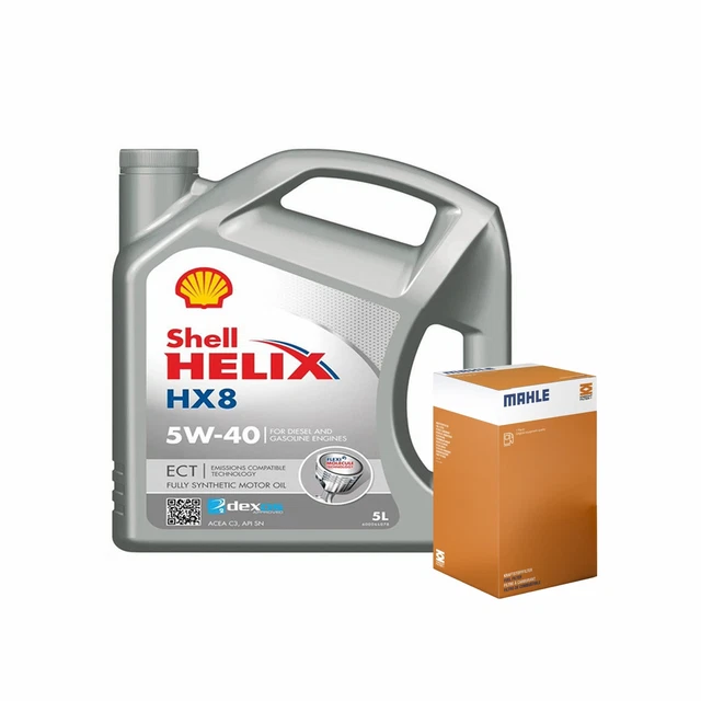 SHELL HELIX HX8 ECT 5W40 Engine Oil 5L Mahle Knecht Oil Filter Service ...