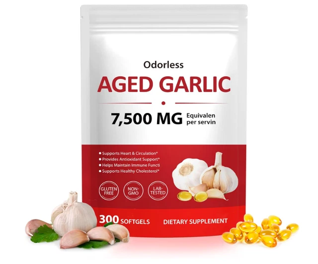 AGED GARLIC EXTRACT 7500mg 300 Softgels Odorless High Strength Heart ...