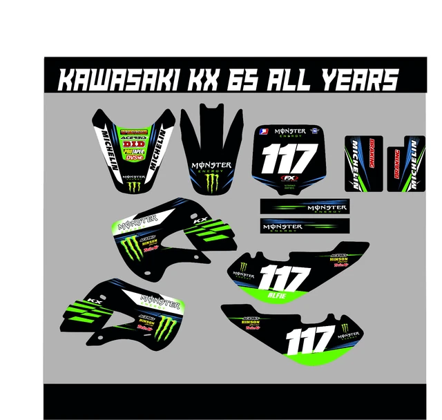 KAWASAKI KX 65 Full Graphics Kit Decals Motocross Stickers All Years Kx ...