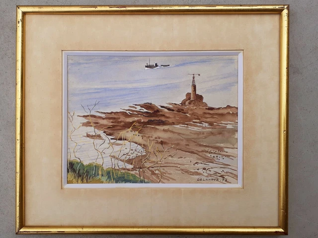TABLEAU-AQUARELLE SIGNÉE DATÉE encadrée-Marine-Bateau près d'un sémaphore EUR 10,00 - PicClick FR