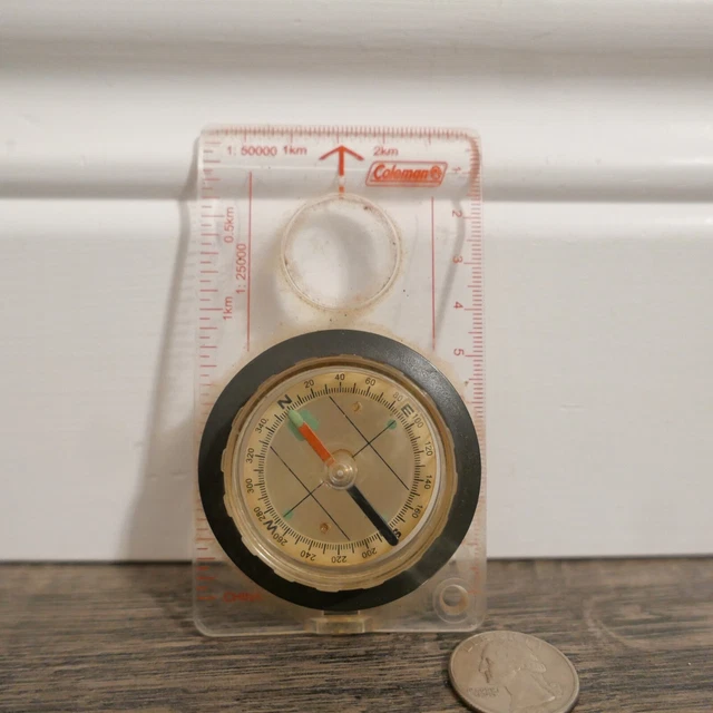 COLEMAN SURVIVAL MAP Compass Ruler Magnifier Travelers Camping Hiking ...