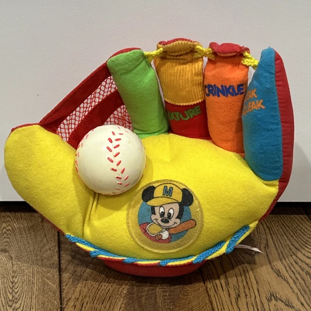 BASEBALL GLOVE VINTAGE Walt Disney Mickey Mouse Plush Rattle Learning ...