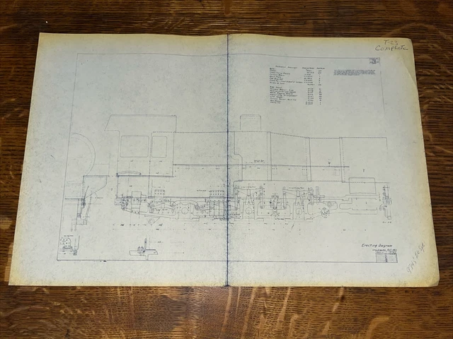 ORIGINAL VINTAGE RAILROAD Locomotive Train Blueprint Diagram Drawing 17 ...