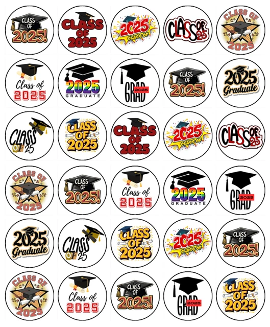 GRADUATION HAT CLASS of 2025 Edible Wafer Cupcake Toppers – 2 Sizes ...