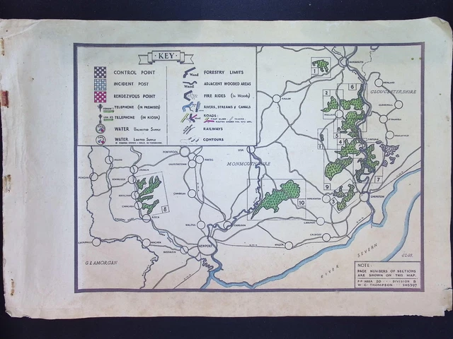ORIGINAL WWII NATIONAL Fire Service Forestry Map – Index / Key Page ...