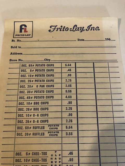 FACTURE BON DE commande Frito Lay Birmingham Alabama boîte vintage2 EUR ...