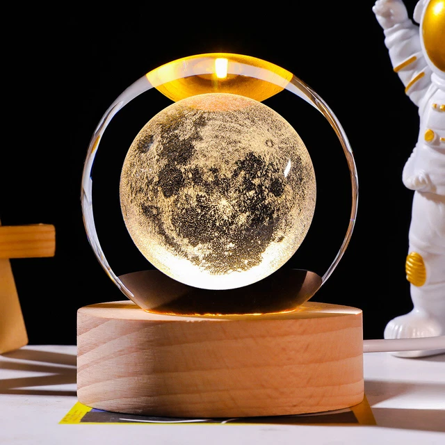 3D CRYSTAL BALL Moon Planet Globe Table Lamp USB LED Night Light Home ...