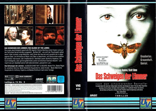 (VHS) DAS SCHWEIGEN der Lämmer - Jodie Foster, Anthony Hopkins, Scott Glenn EUR 4,00 - PicClick DE