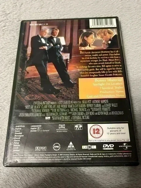 1998 ROMANCE/FANTASY - Meet Joe Black Dvd - Brad Pitt & Anthony Hopkins ...