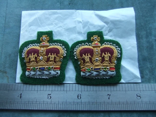 BRITISH ARMY CROWN Patch Badge Queens Pip Embroidered bullion green ...