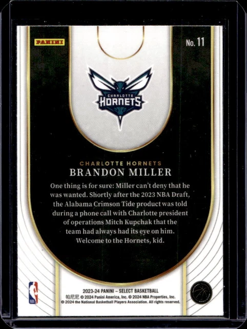 2023-24 SCHEDA ROOKIE Panini Select Brandon Miller Icona Neon RC #11 ...