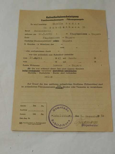 ORIGINAL GERMAN RESIDENCE certificate Family certificate 1950 £9.46 ...