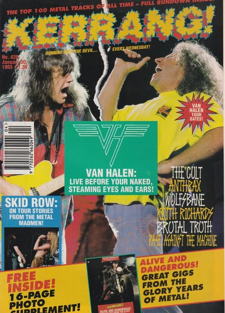 KERRANG! # 428 Jan 1993- Van Halen-Skid Row-The Cult-Wolfsbane Anthrax ...