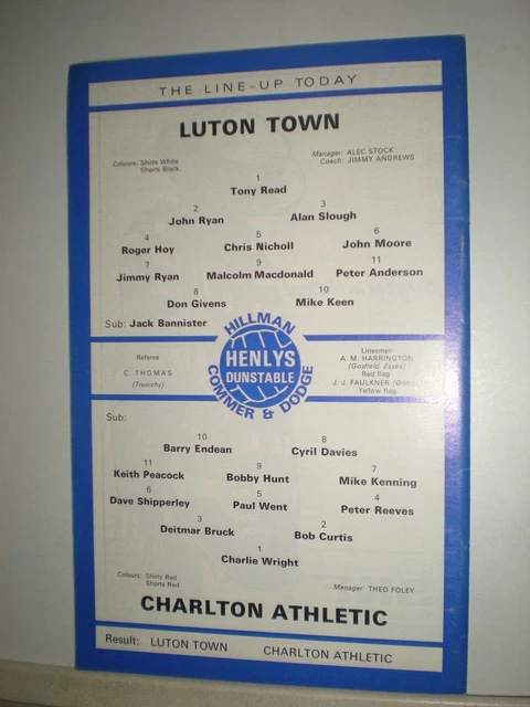 LUTON TOWN V CHARLTON ATHLETIC, 6th MARCH 71, NO WRITING, STAPLES ...