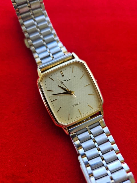 VINTAGE SEIKO DOLCE Wrist Watch Mens Gold Dial Quartz Rectangle - Ref. 8N41-5160 $145.00 ...