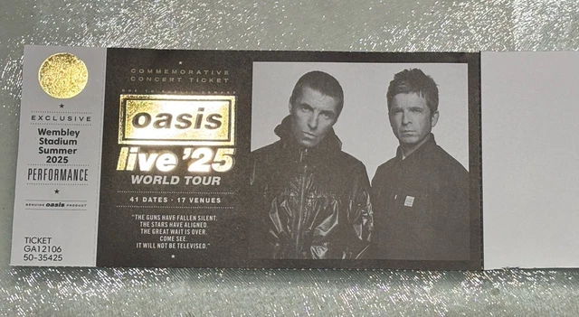 OASIS LIVE 25 World Tour Wembley Stadium Genuine Commemorative Souvenir ...